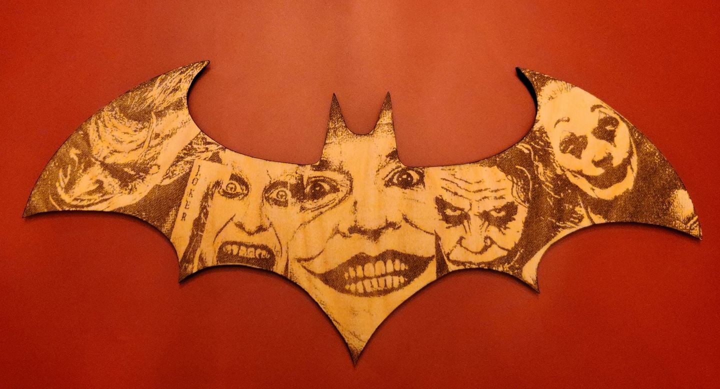 Finished cut and sanded all star joker bat symbol. Finished size about ...