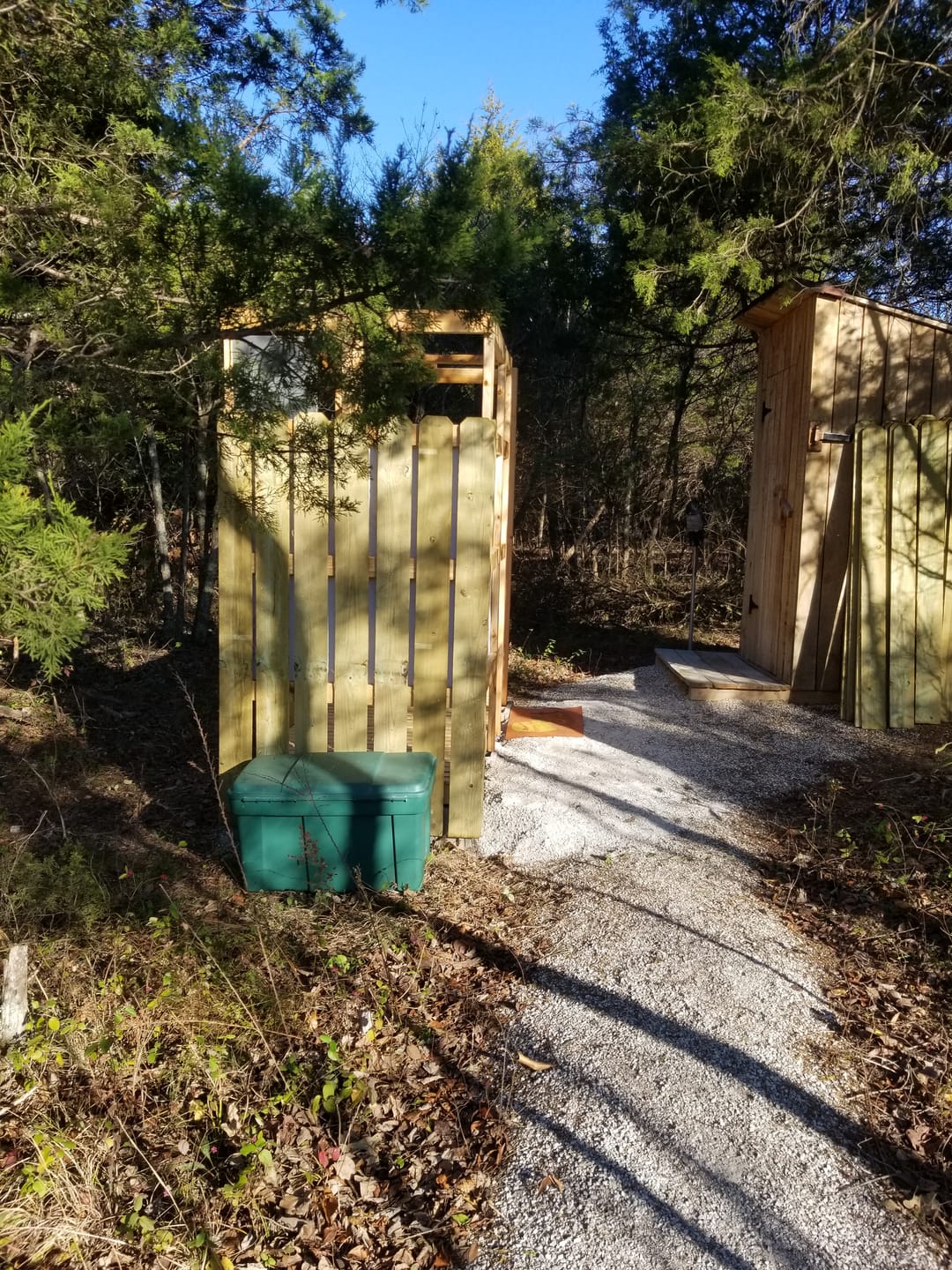 Picture of our off-grid privy and shower house. The Camplux water ...